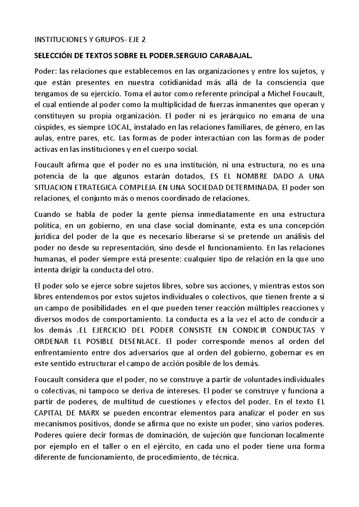 Análisis del Poder y la Subjetividad en Instituciones - Núcleo 2 - Studocu