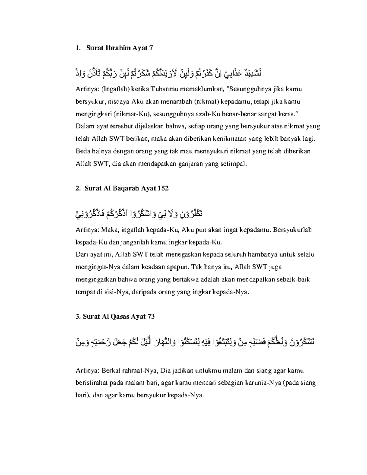 Basa Arab: Tafsir Ayat Syukur dalam Al-Qur'an - Studocu