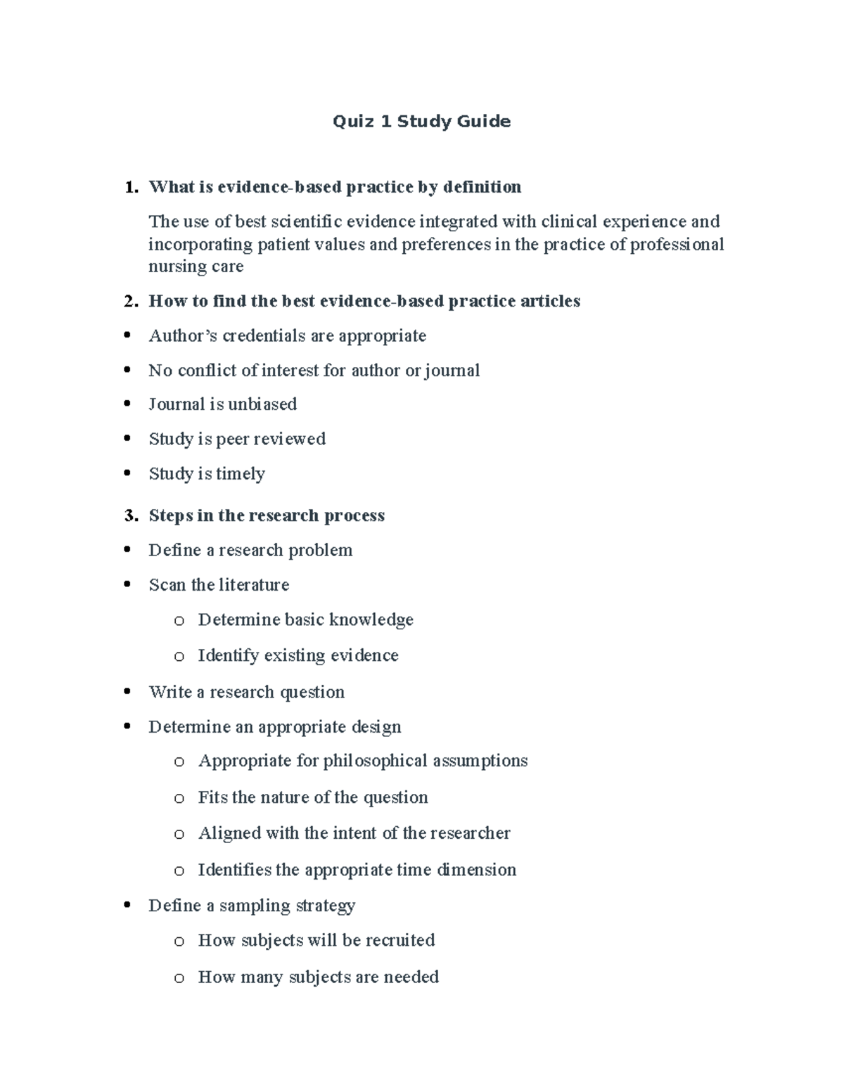 EBP Quiz 1 Study Guide: Key Concepts in Evidence-Based Practice - Studocu