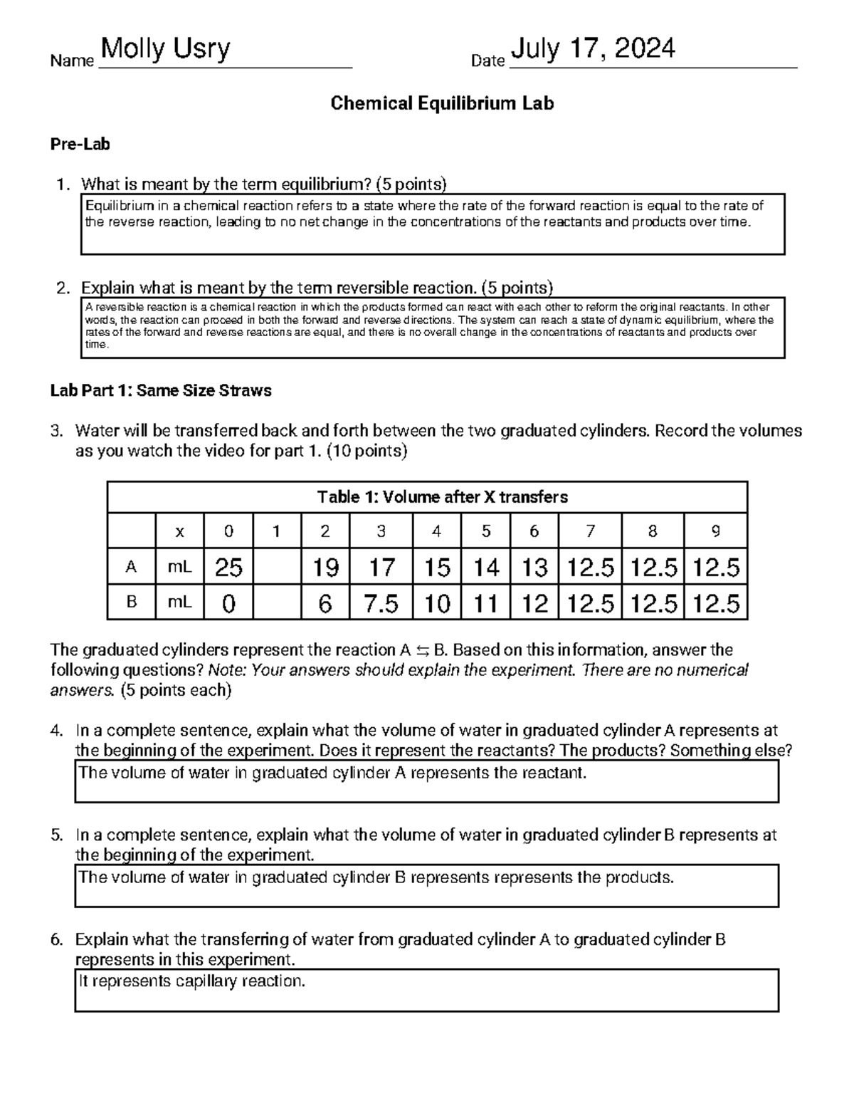 Chemical Equilibrium Lab (CHEM 101) - Pre-Lab & Procedures - Studocu