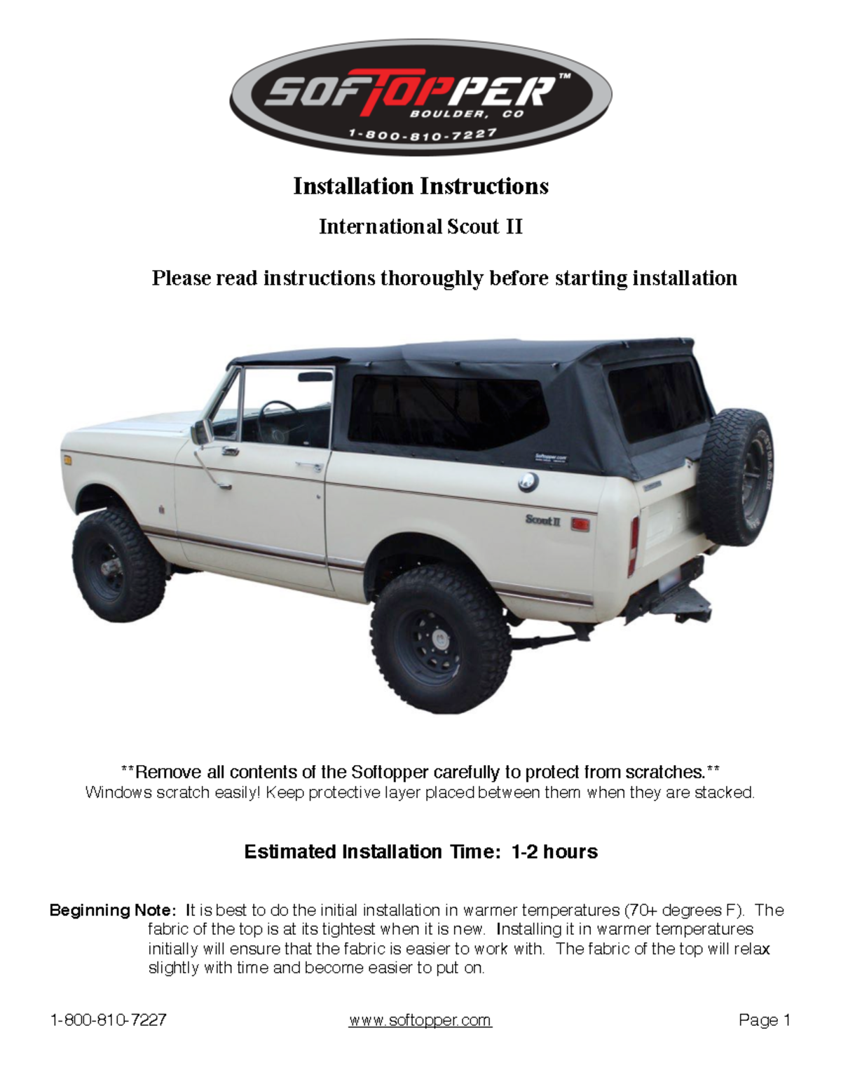 Installation Guide for International Scout II Softopper - Studocu
