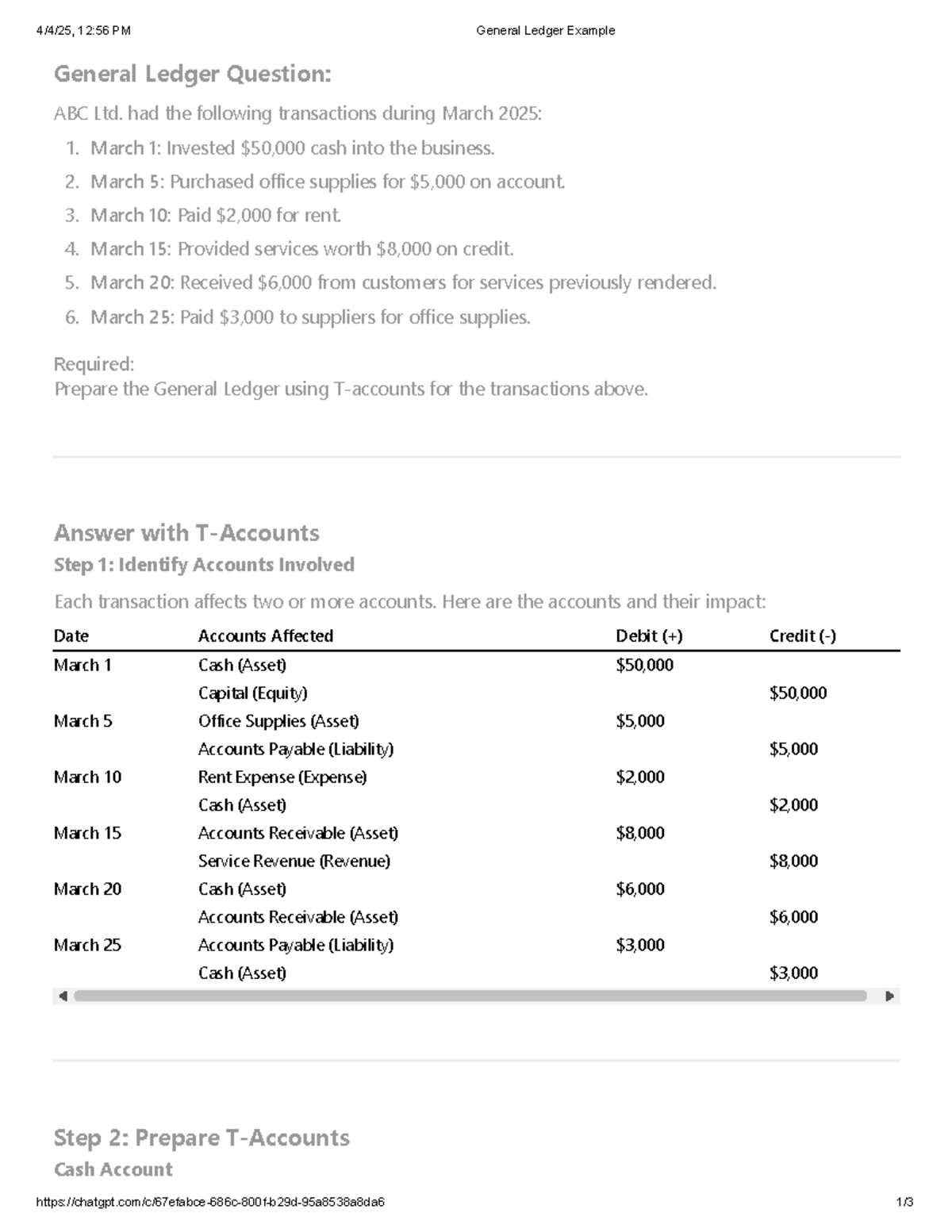 General Ledger Example for Transactions - ABC Ltd. (Mar 2025) - Studocu