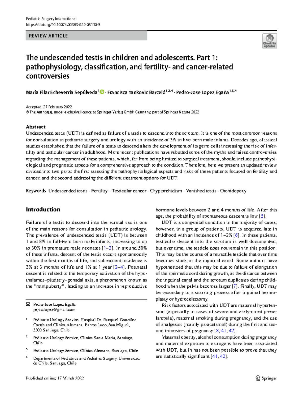 Pediatric Surgery International Review: The Undescended Testis in ...