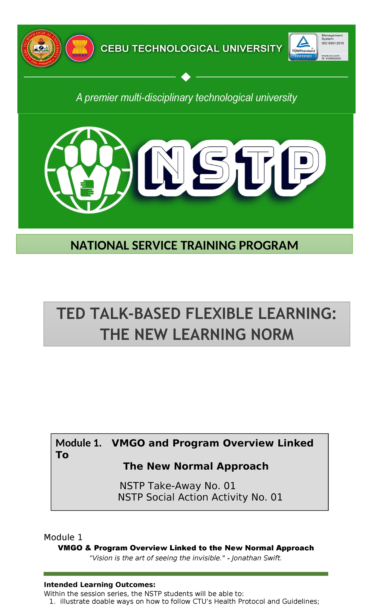 NSTP 2024-2025: Module 1 - Program Overview & Learning Strategies - Studocu