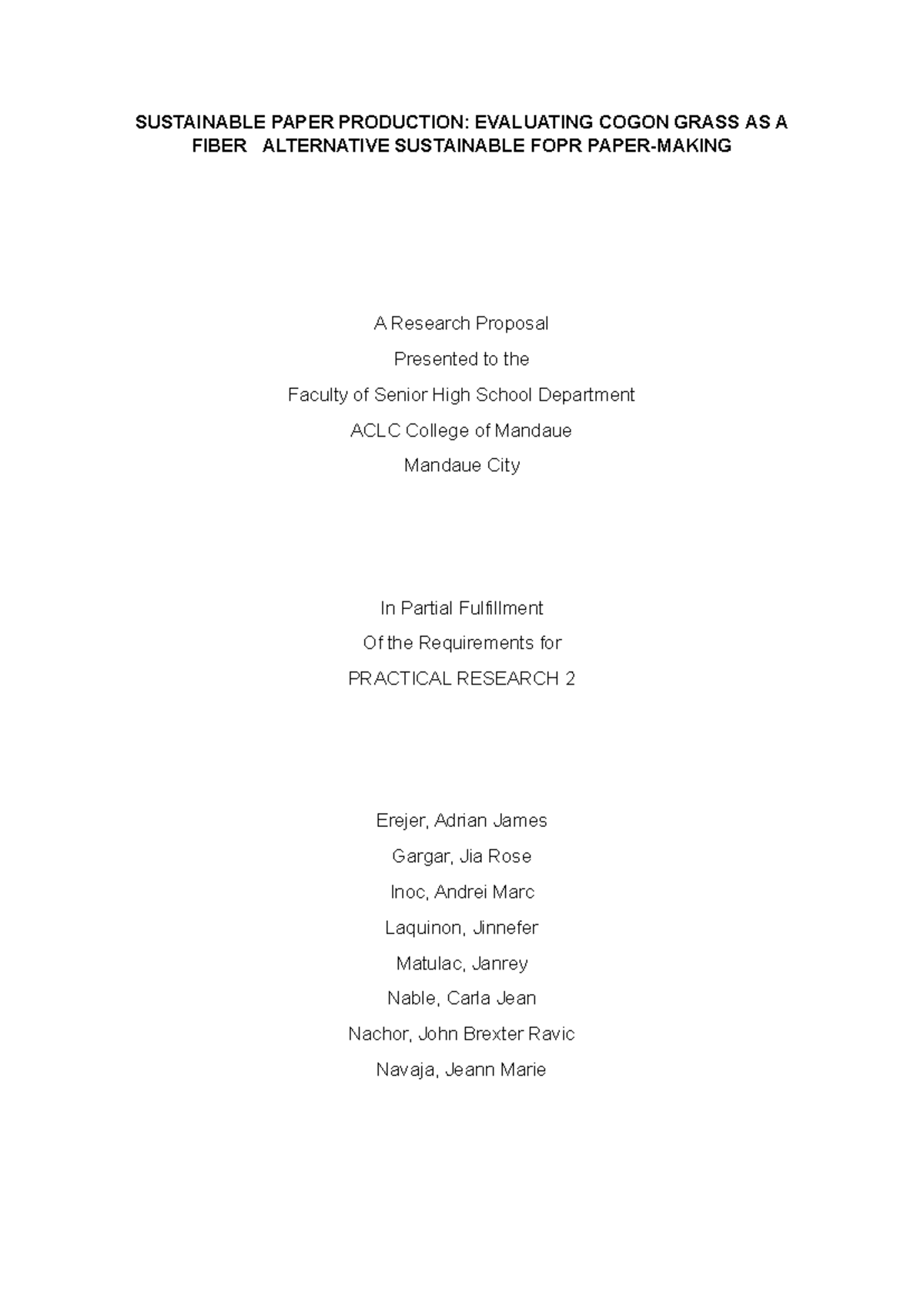 Evaluating Cogon Grass as a Sustainable Fiber for Paper-Making in PR 2 ...