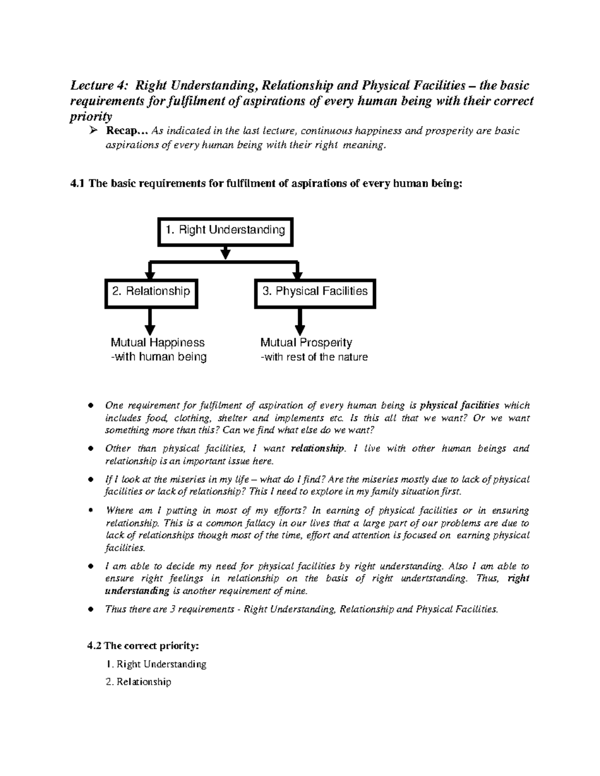 8. Lecture 4 - notes - Lecture 4: Right Understanding, Relationship and ...