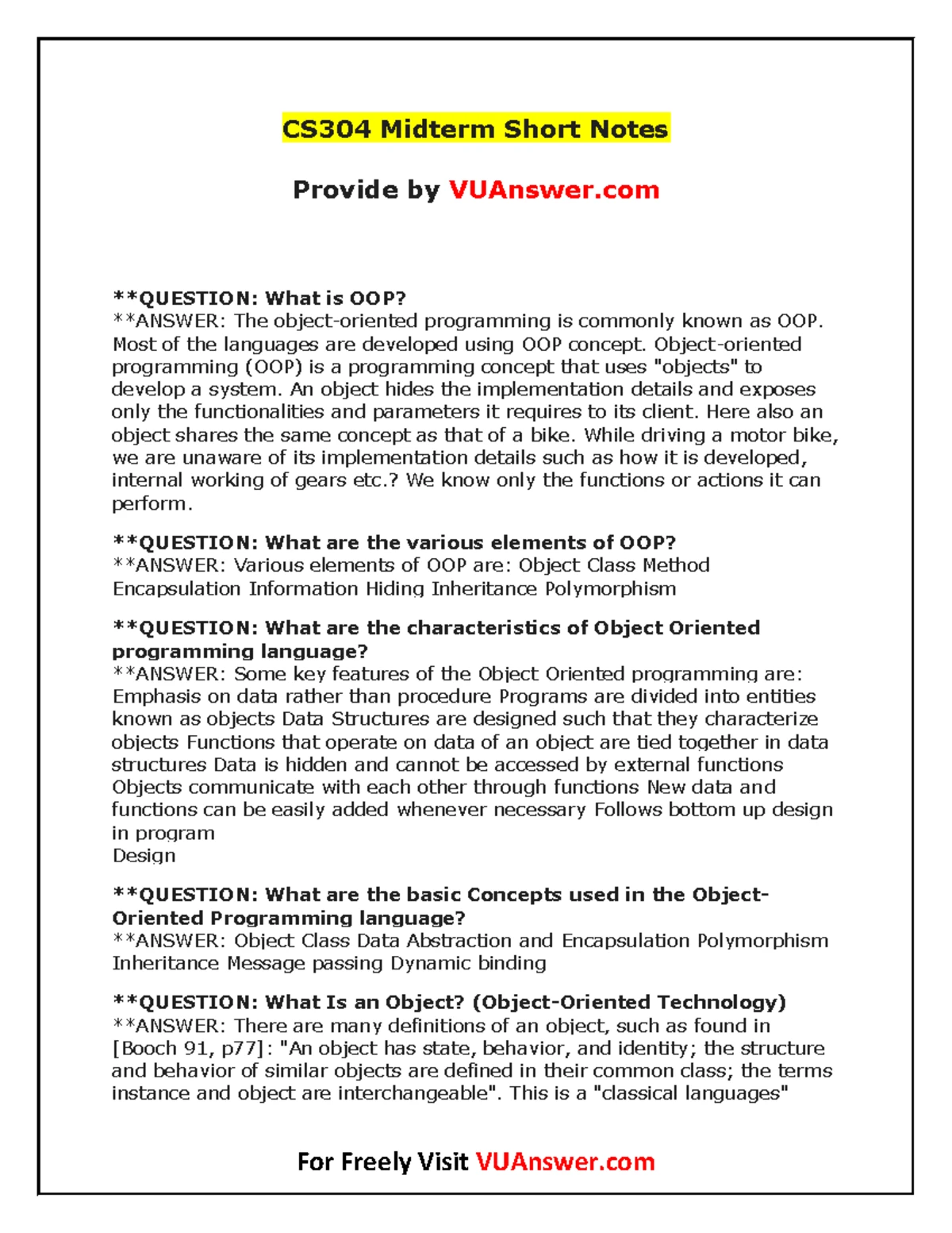 CS304 Quiz File by Vu Topper RM - Cs - 3 0 4 Important Mid Term Mcq’s Solution 100% Correct ...