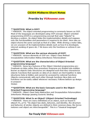 CS304 - Midterm MCQS Solved With References By Moaaz - CS304- Object ...