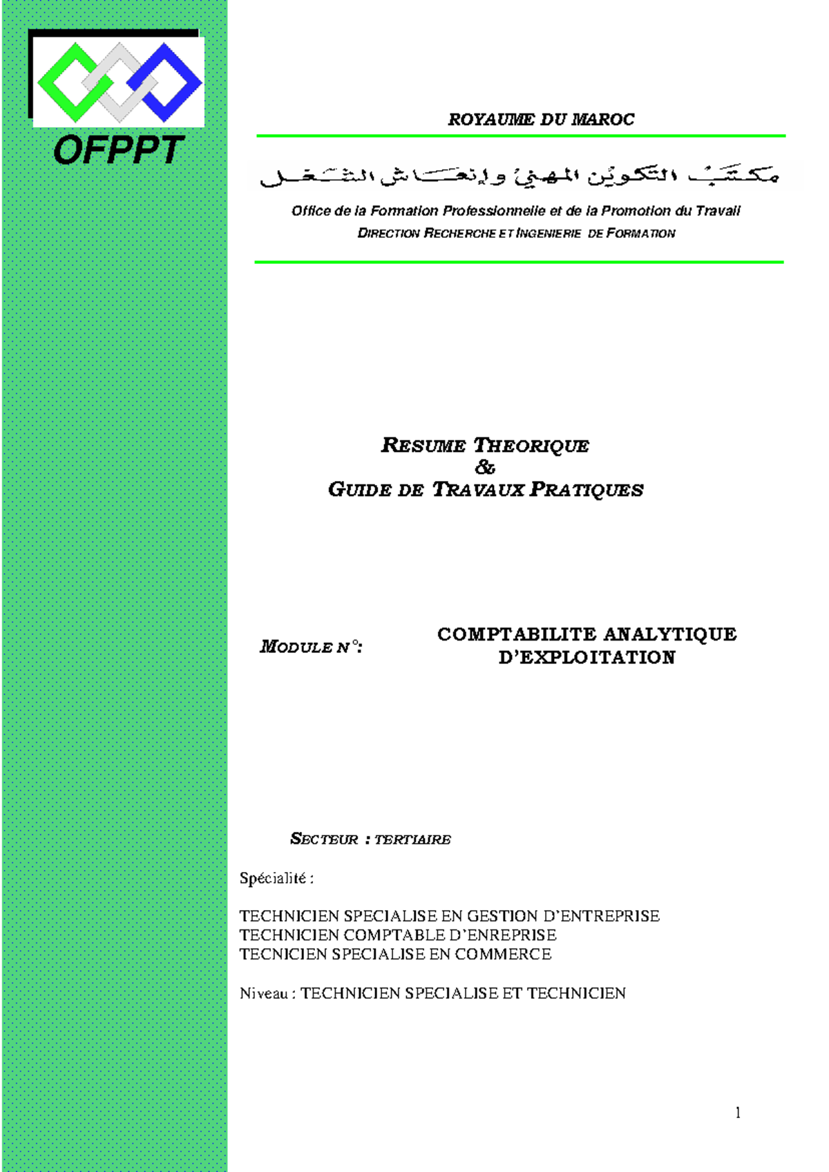 M05- Comptabilité Analityque Dexploitation - OFPPT ROYAUME DU MAROC ...