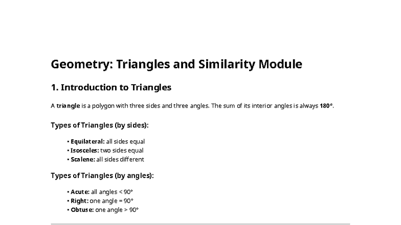 Geometry: Triangles and Similarity Module 1 - Intro to Triangles - Studocu