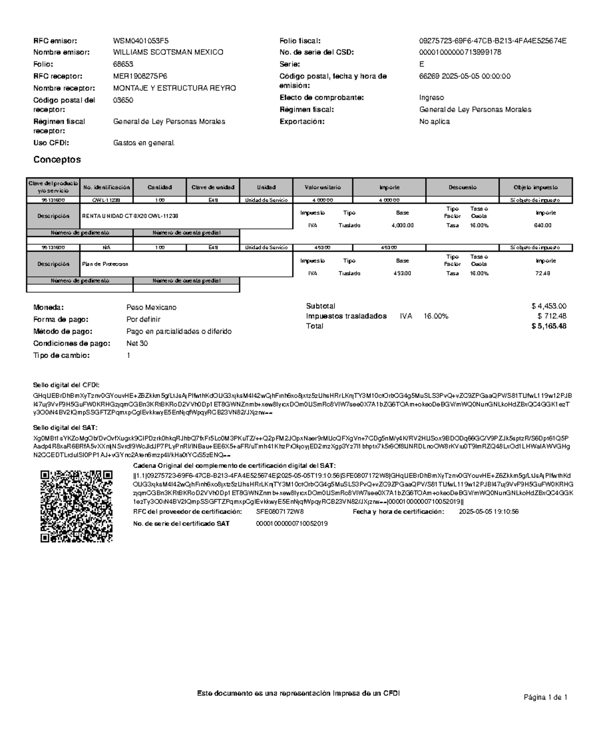 RFC Emisor y Receptor: CFDI Detalles de WSM0401053F5 y MER1908275P6 ...