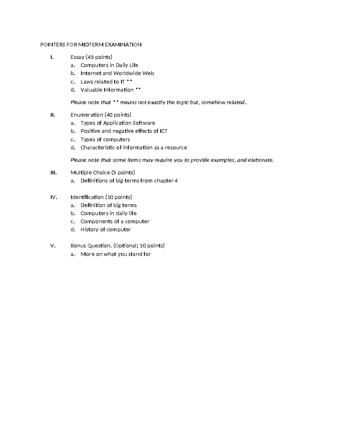 Midterm Exam Pointers for IT Course: Key Topics & Tips - Studocu