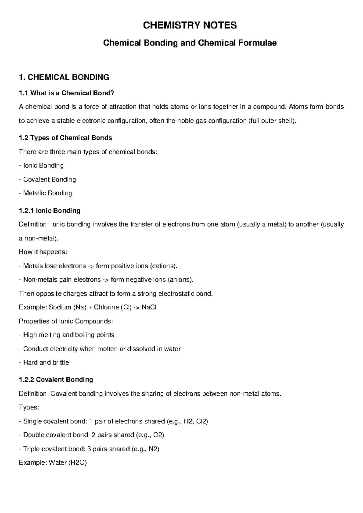 CHEM 101 Final Exam Notes: Chemical Bonding & Formulae - Studocu