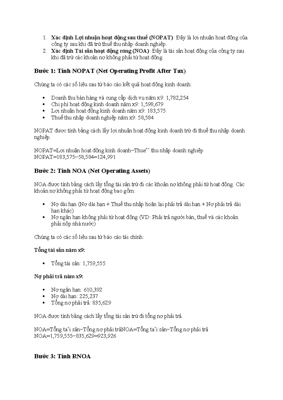 Xác định NOPAT và NOA trong Báo cáo Tài chính năm x9 - Studocu