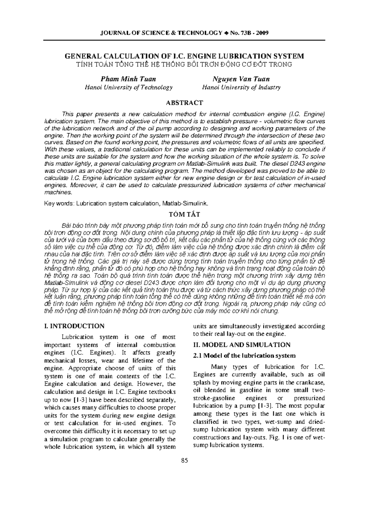 General Calculation Method for I.C. Engine Lubrication System (JST No ...