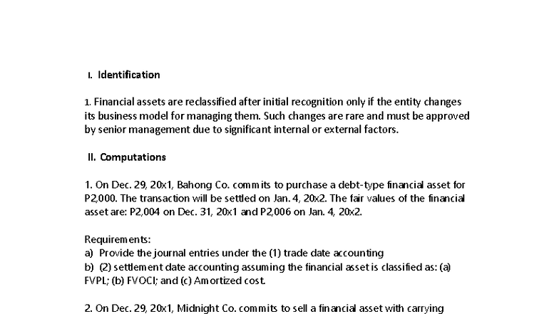 Chapter 11 Assignment: Financial Asset Reclassification & Journal ...