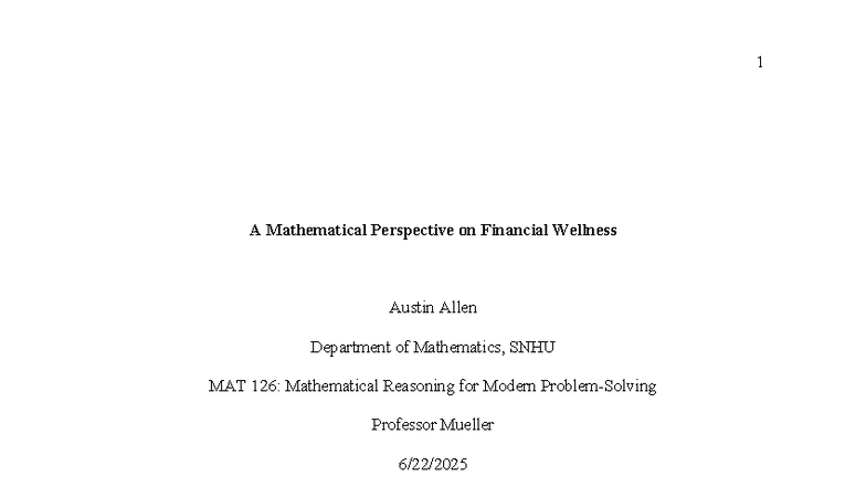 MAT 126: Final Project on Financial Wellness Through Math - Studocu