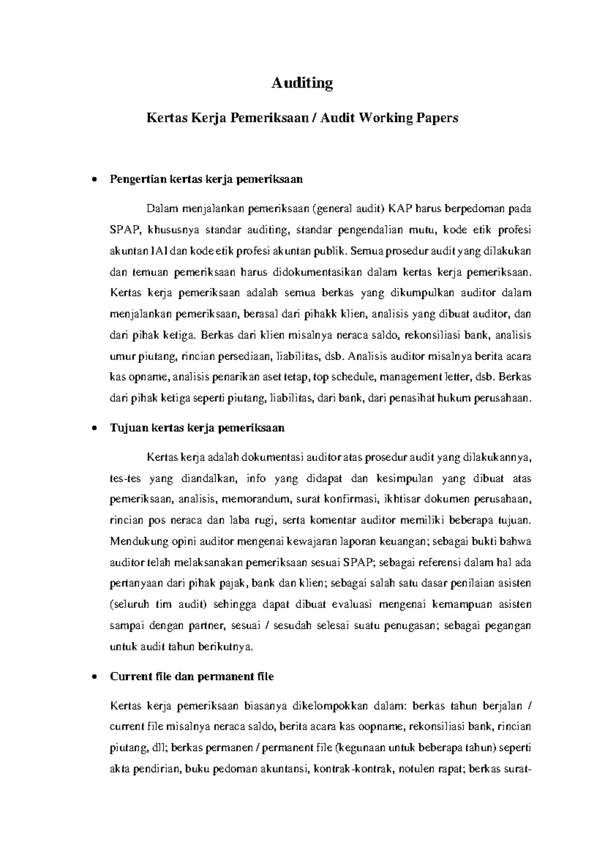 Kertas Kerja Pemeriksaan dalam Audit: Panduan Lengkap dan Tujuan - Studocu