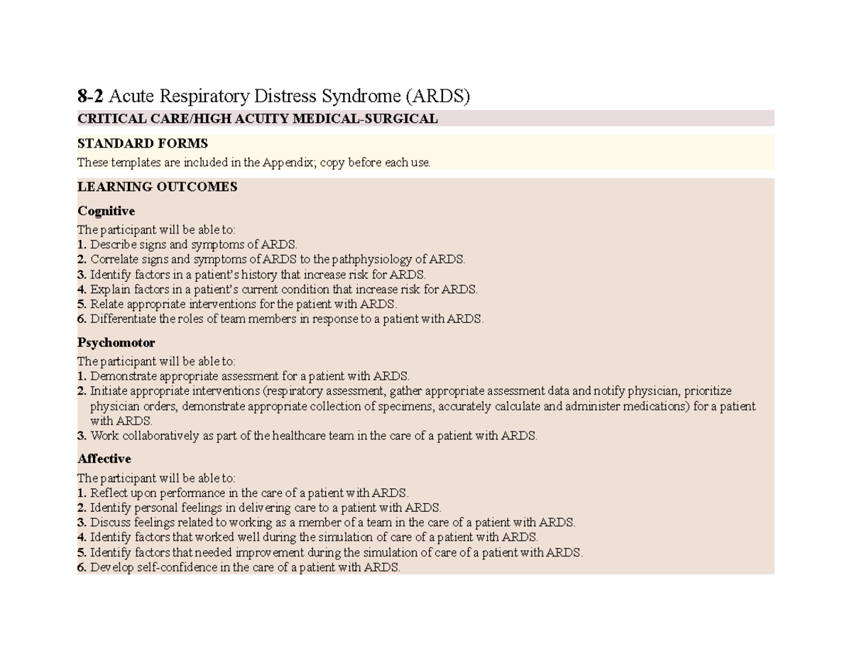 Module 2 ARDS Case Study: Comprehensive Guidelines and Interventions ...