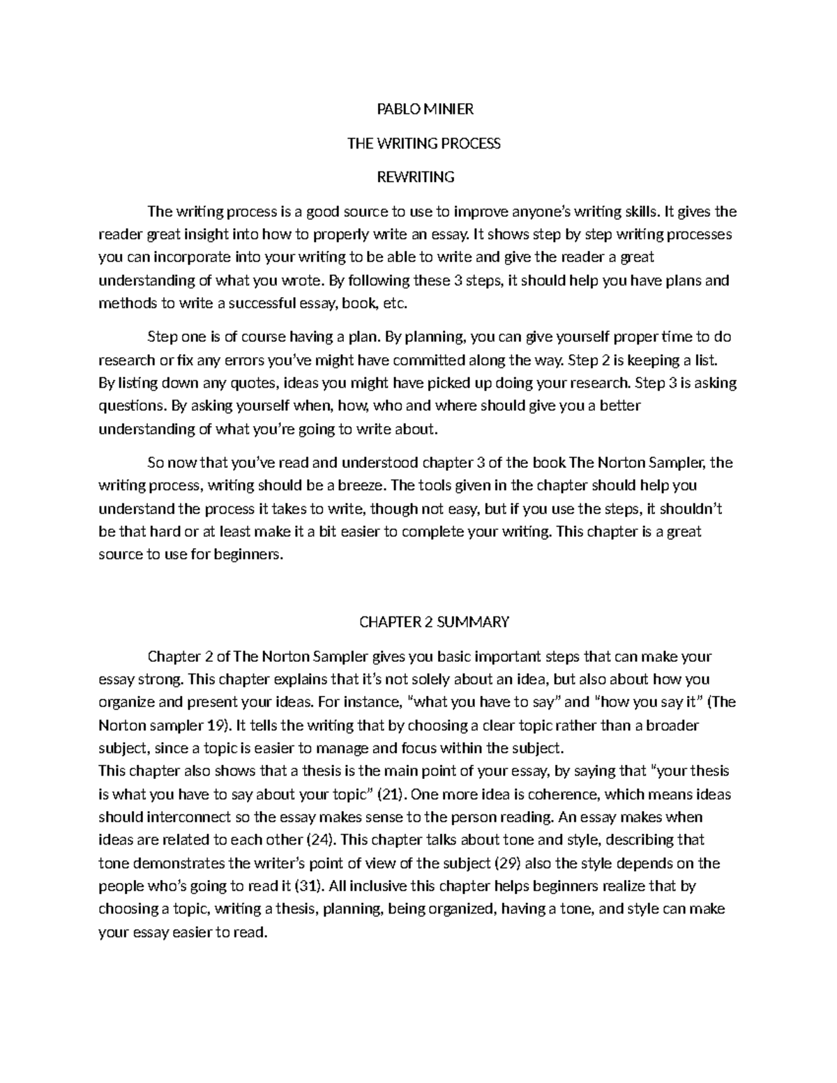 PABLO MINIER: Week 2 Essay Rewrite on The Writing Process - Studocu