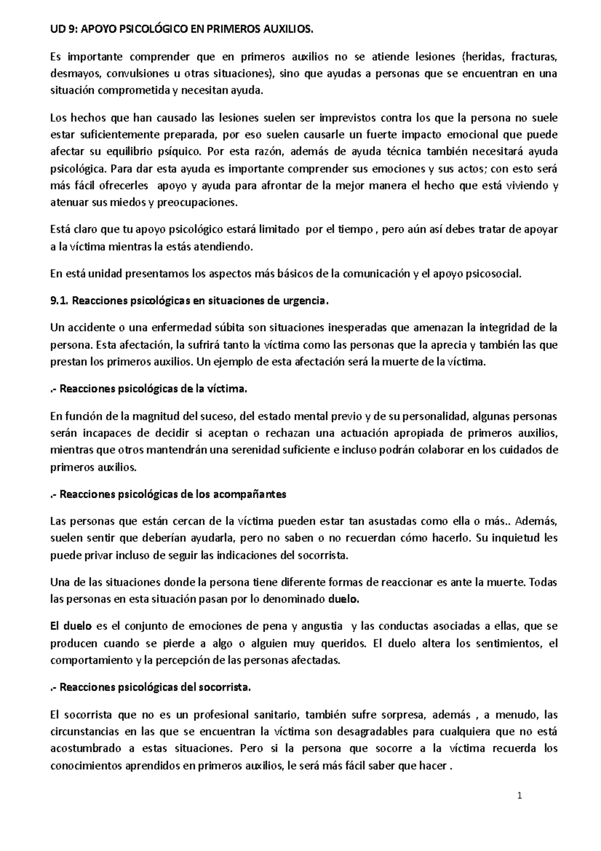Apoyo Psicológico en Primeros Auxilios: UD 9 y Reacciones Emocionales ...