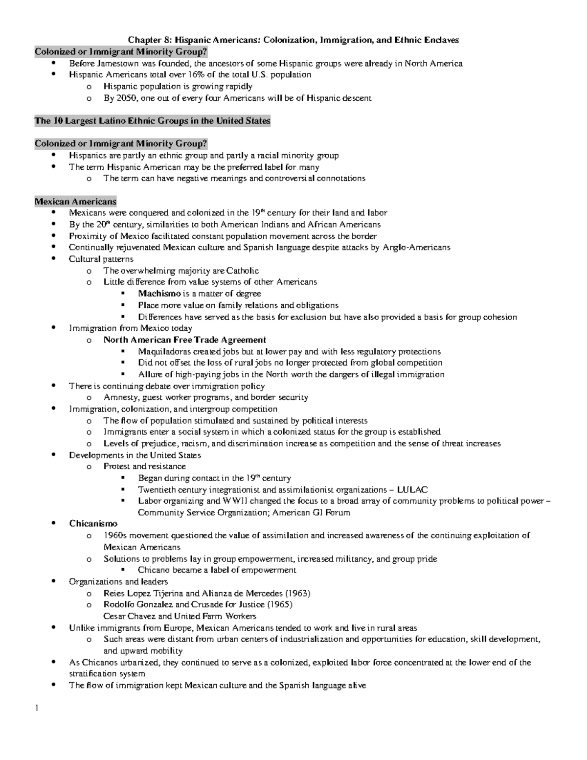 Chapter 8: Exploring Hispanic Americans - Colonization & Immigration ...