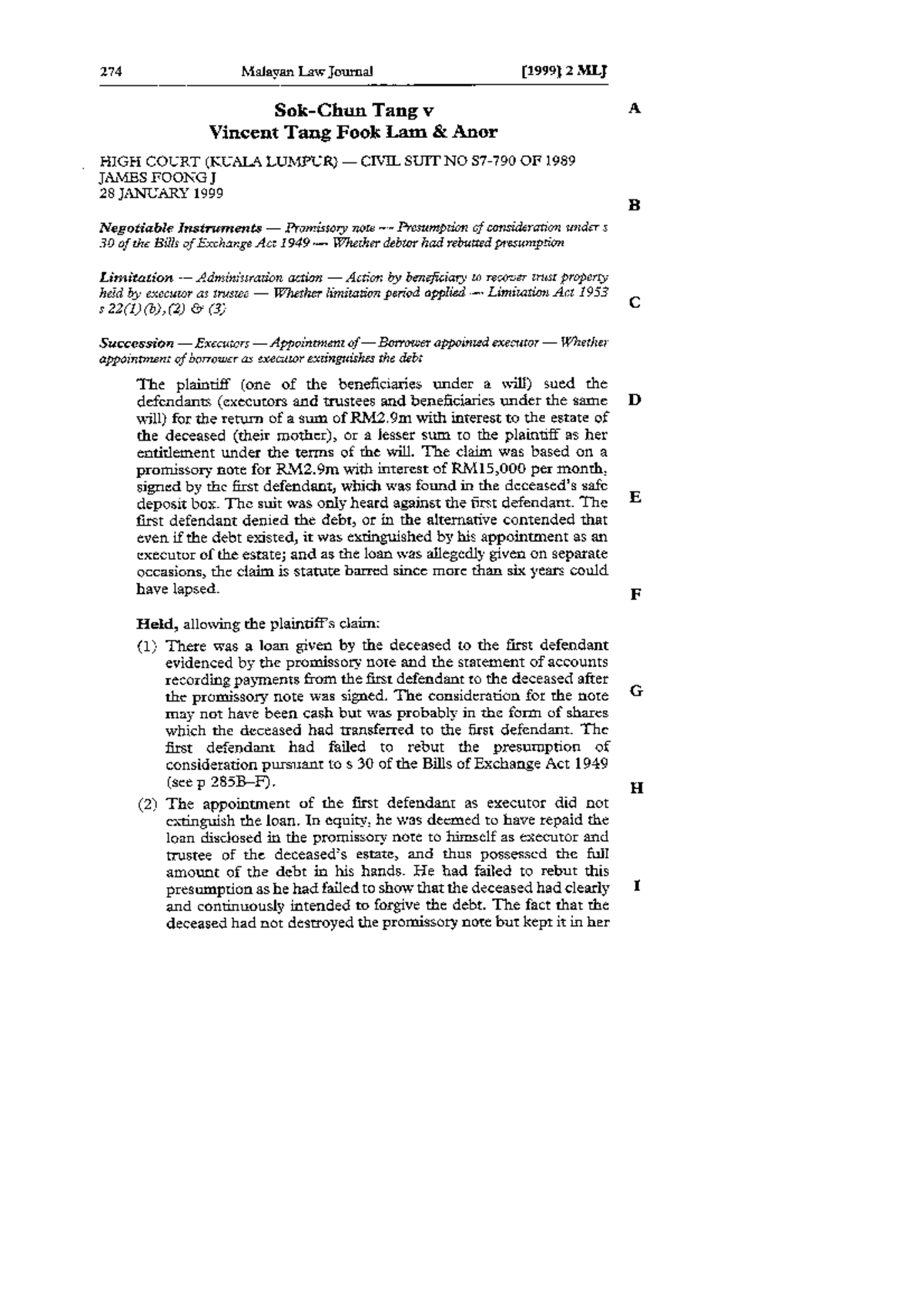 SOK-CHUN TANG v Vincent TANG FOOK LAM - High Court Case Overview - Studocu