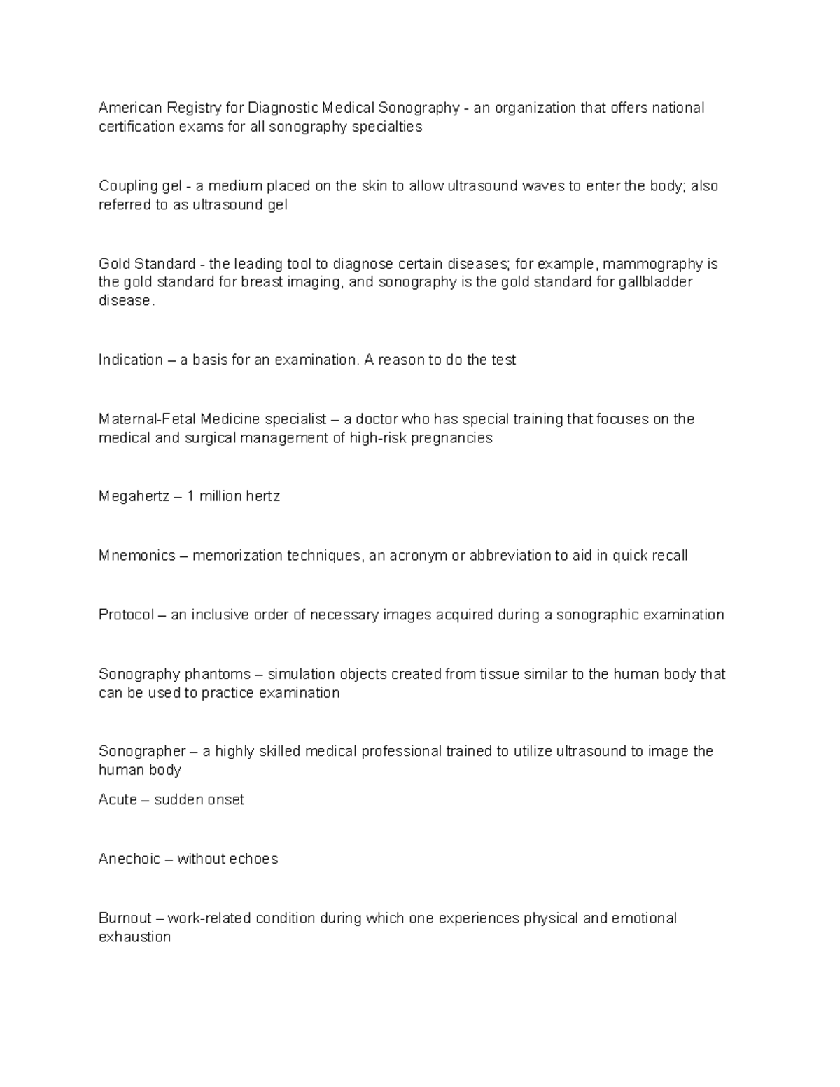 Key Terms for Sonography: A Comprehensive Guide (SONO 101) - Studocu