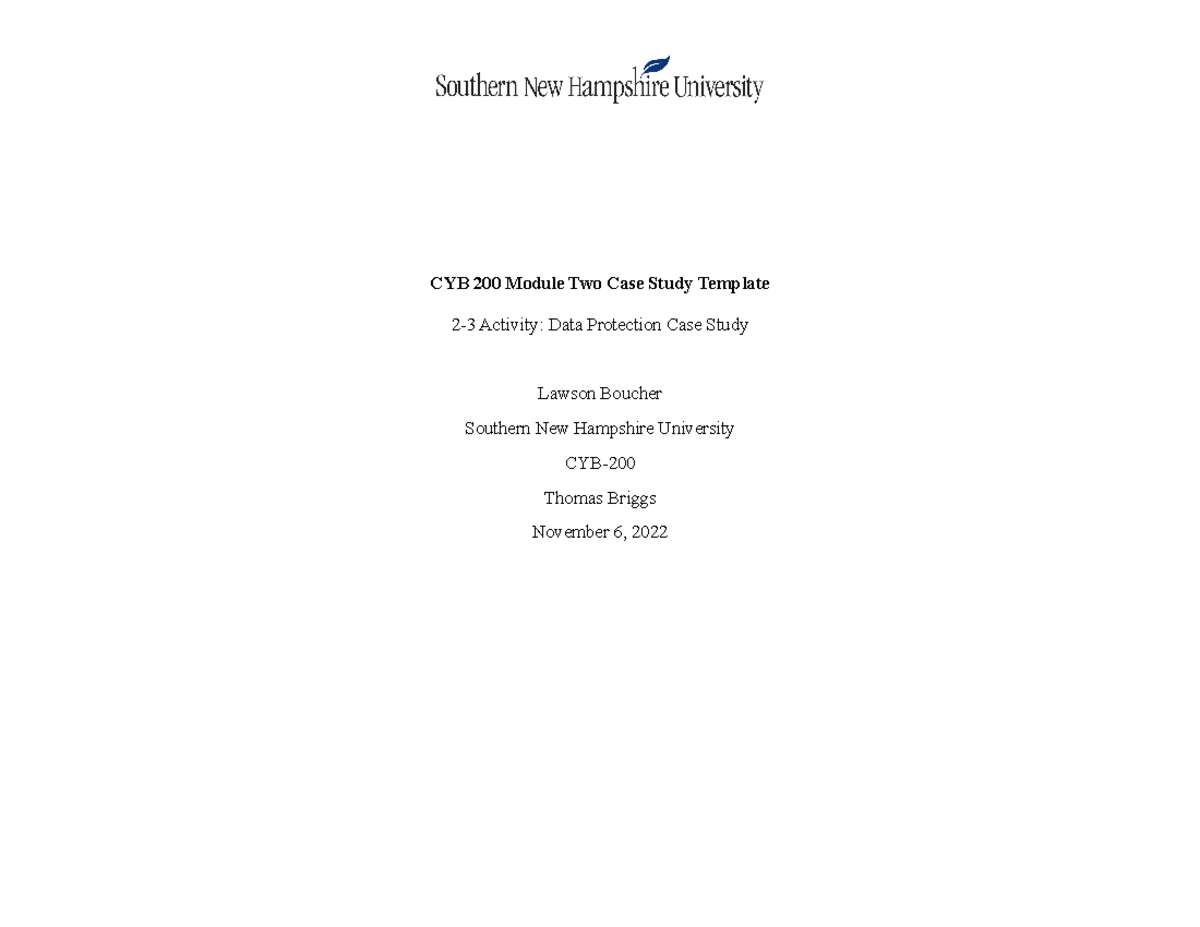 CYB-200 2-3 Data Protection Case Study Analysis and Recommendations ...