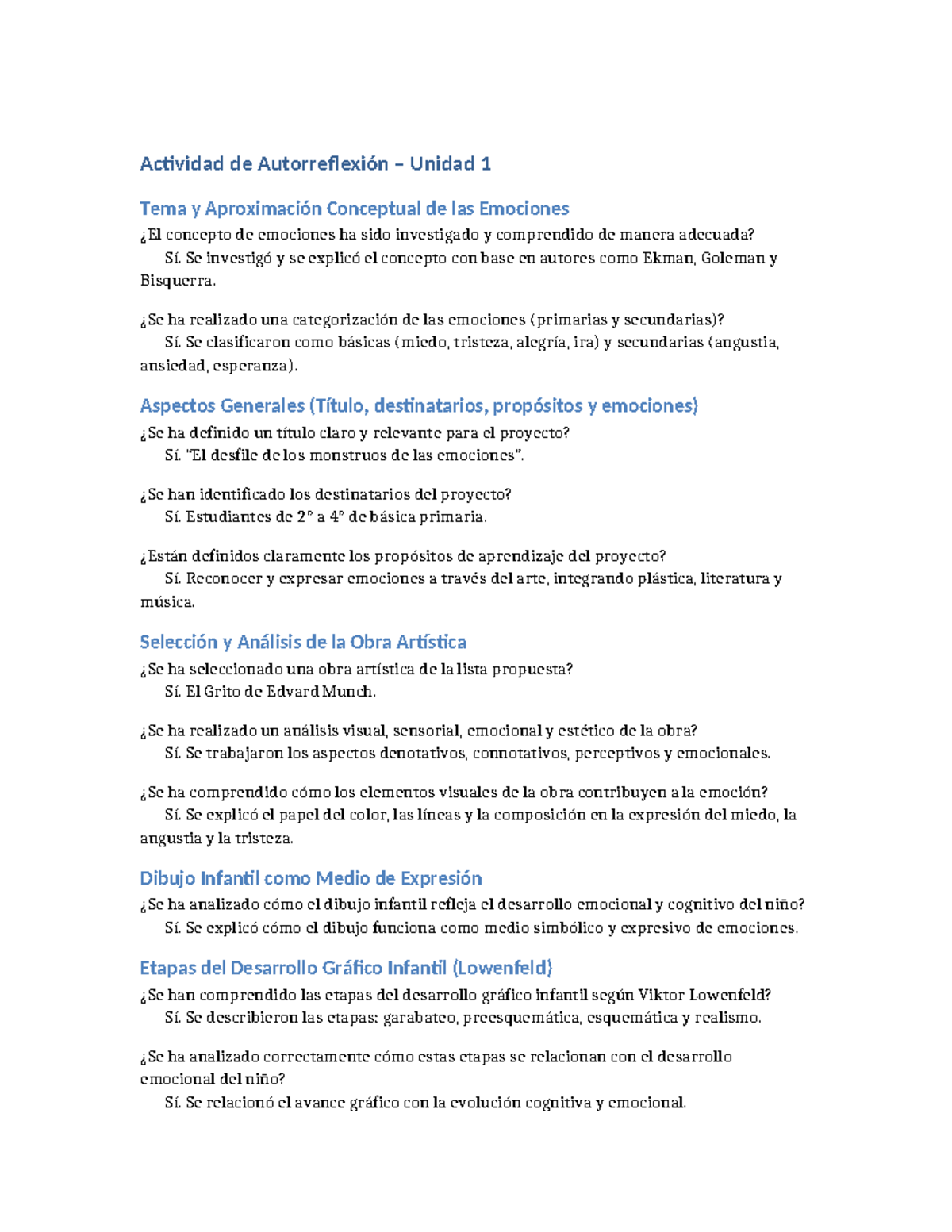 Actividad de Autorreflexión: Emociones y Desarrollo Infantil - Unidad 1 ...
