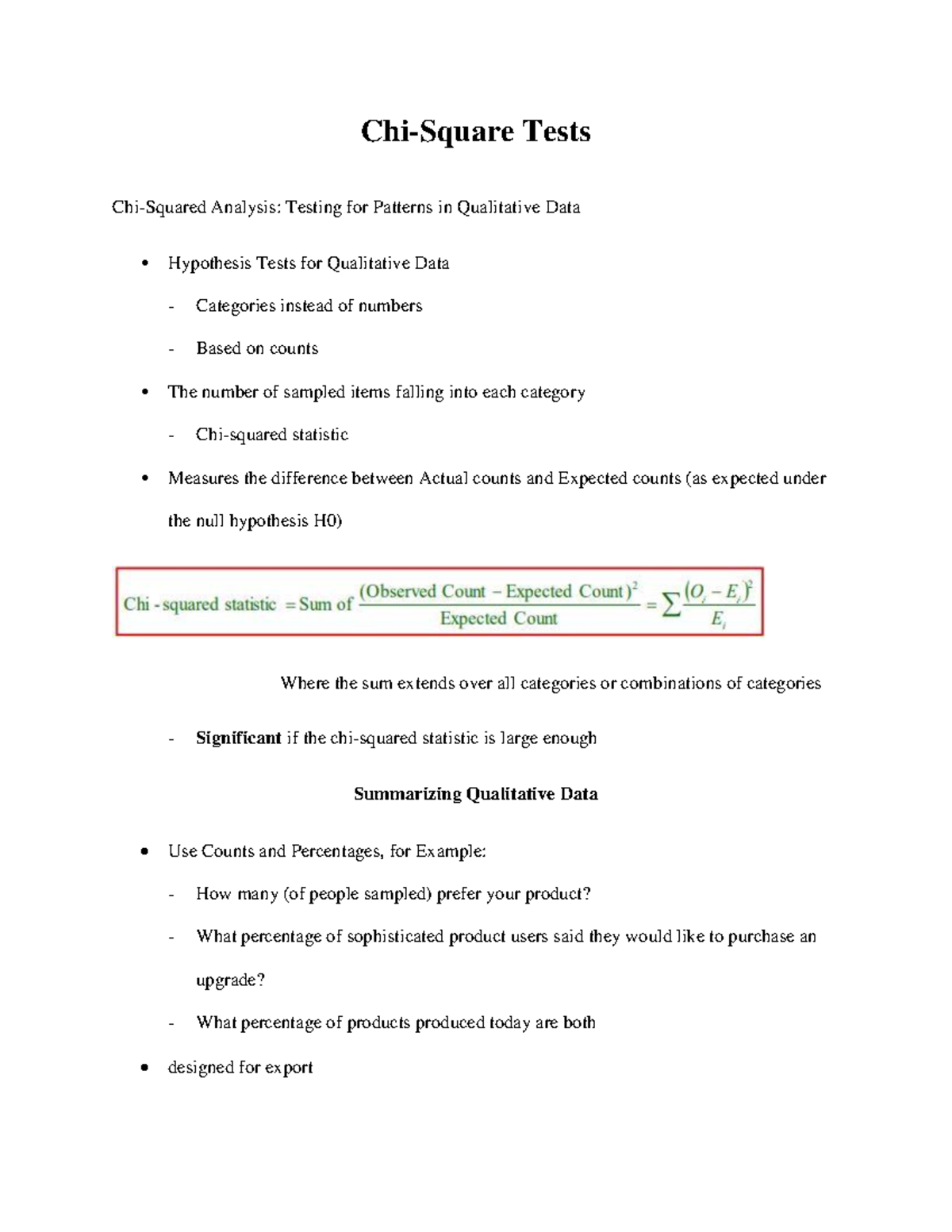 Chi- square Test - Lecture notes 1 - Chi-Square Tests Chi-Squared ...