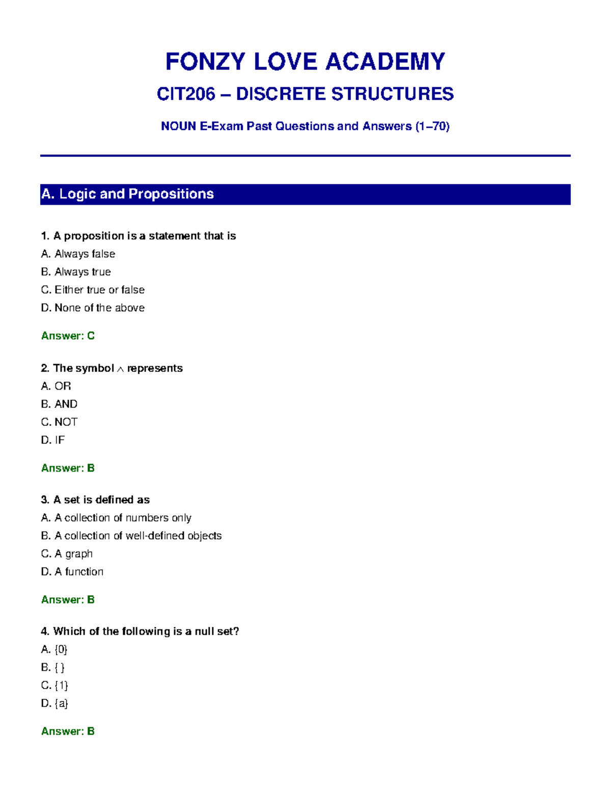 CIT206 Discrete Structures Past Questions & Answers - Studocu