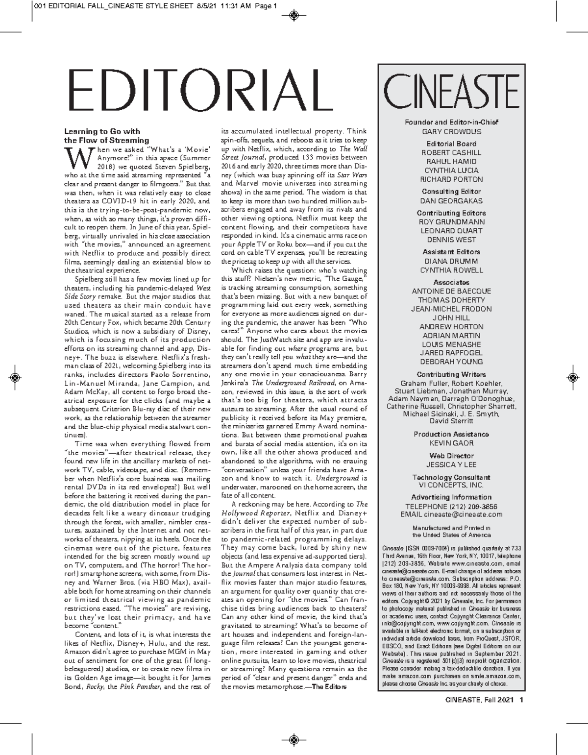 Cineaste Fall 2021 Editorial: Navigating the Streaming Landscape ...
