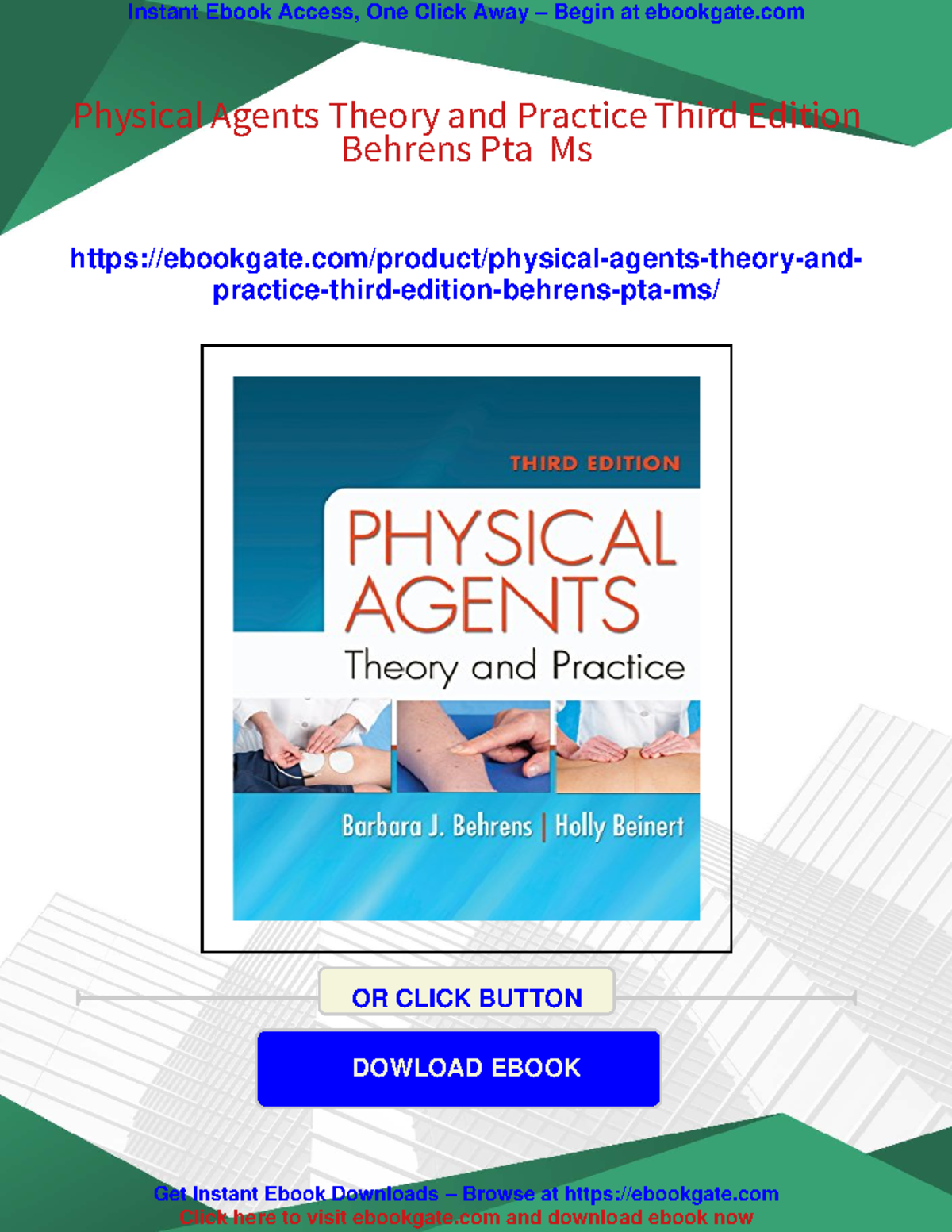 Physical Agents Theory and Practice: 3rd Ed. by Behrens, PTA, MS - Studocu