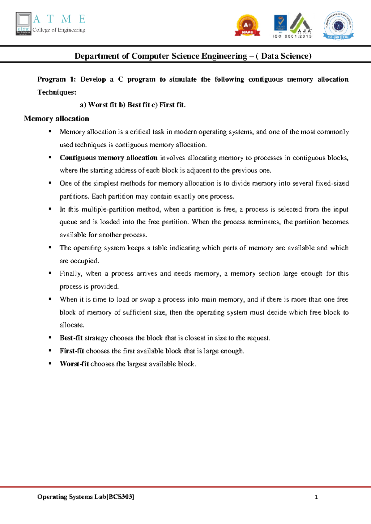 Program-6: C Memory Allocation Techniques - Best, First, Worst Fit ...