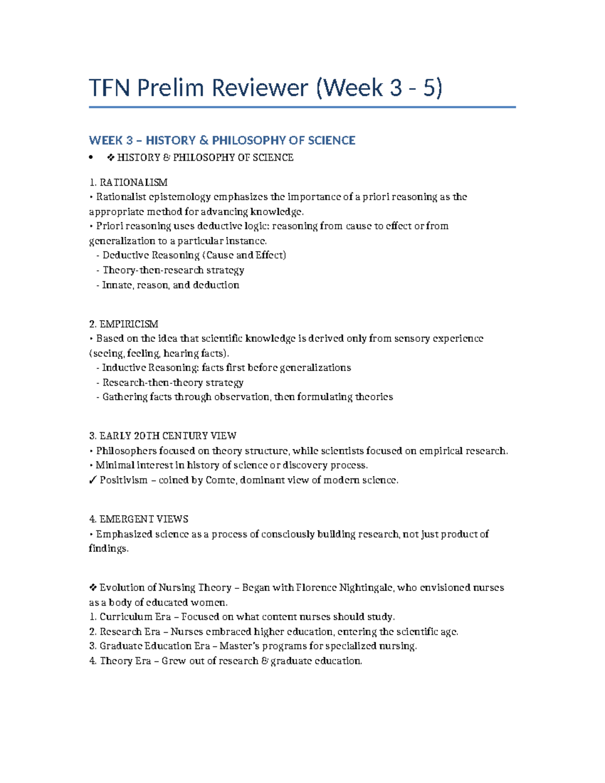 TFN Prelim Reviewer: Nursing Theory Foundations & Key Philosophies - Studocu