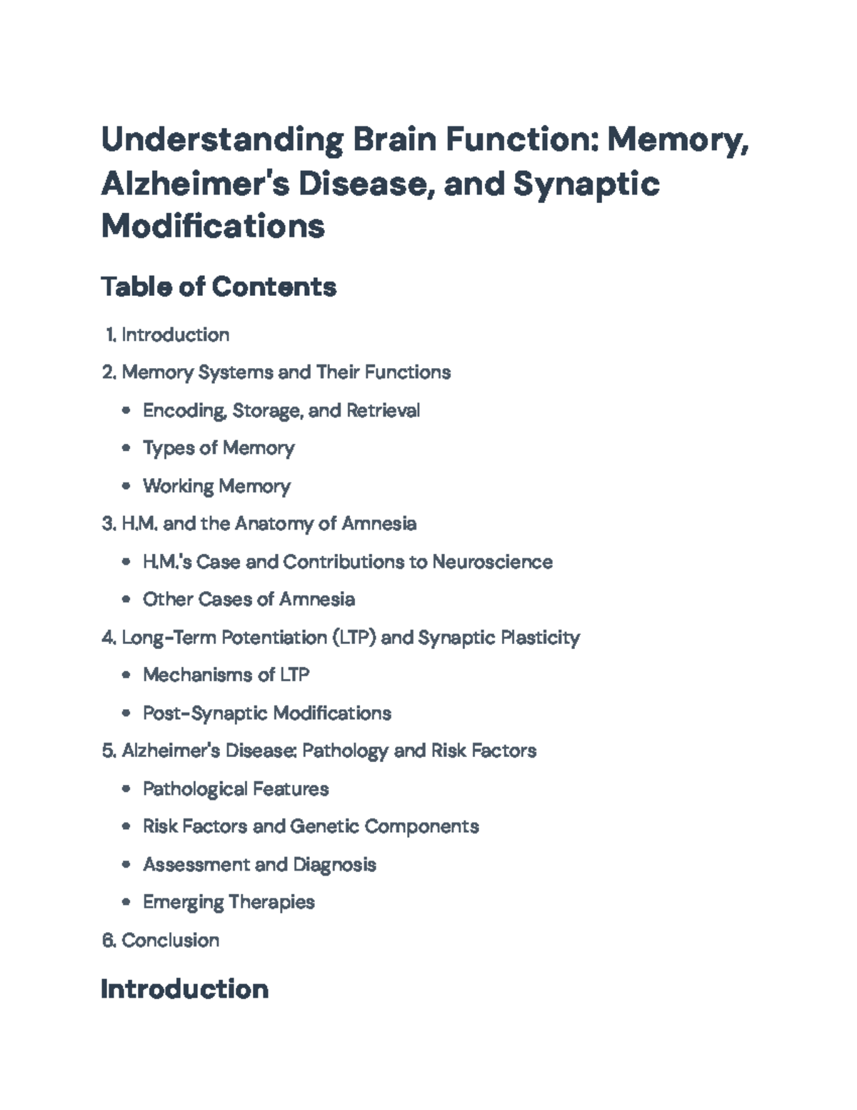 Understanding Brain Function: Memory, Alzheimer's Disease, and LTP ...