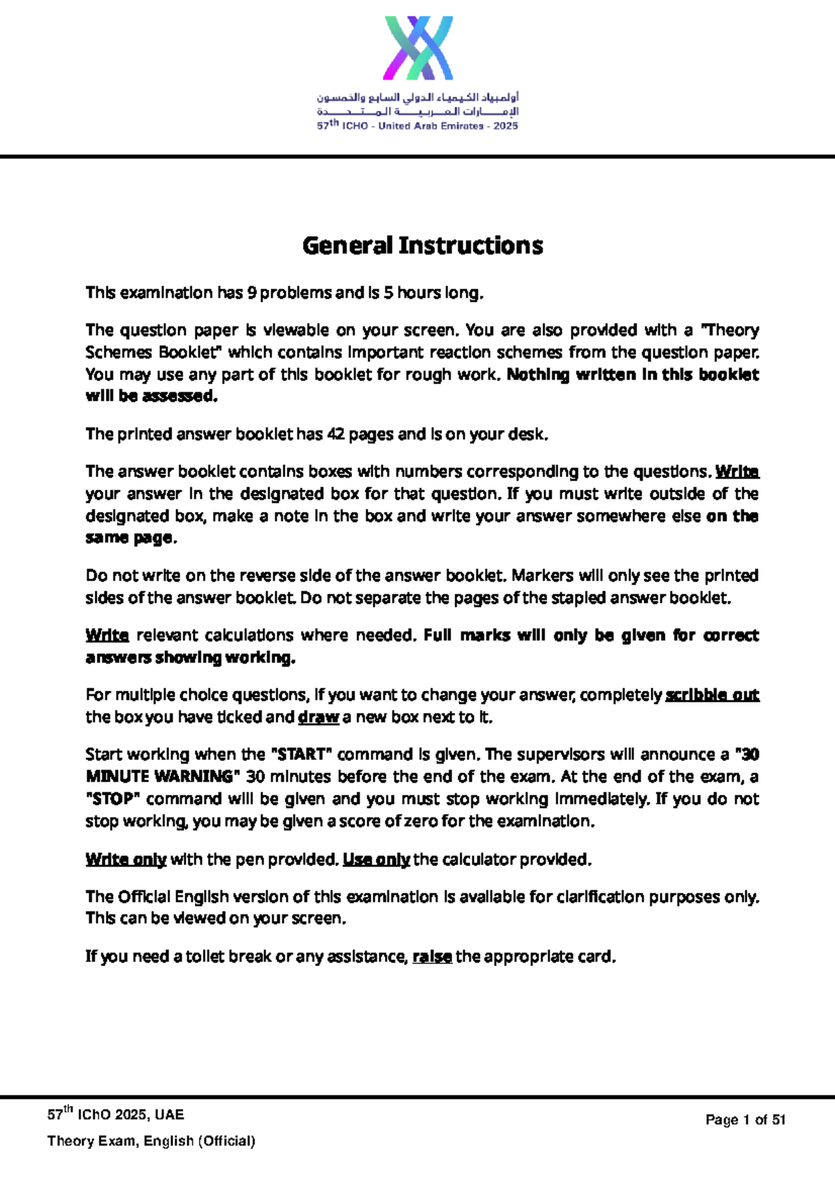 57th IChO 2025 Theory Exam Instructions and Guidelines - Studocu