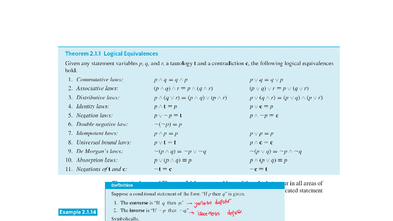 Discrete Math Ch1 & Ch2 Study Notes on Logical Equivalences - Studocu