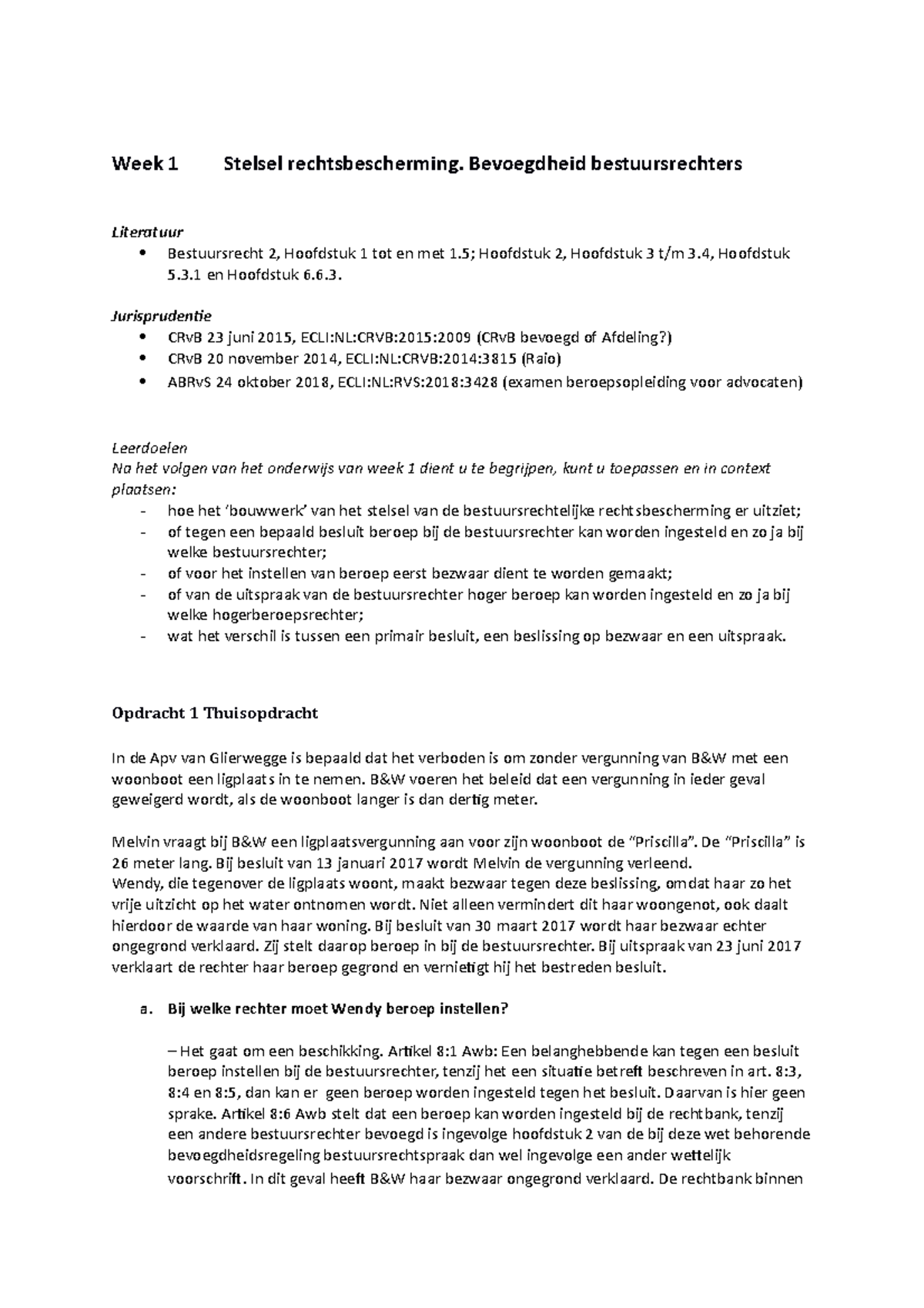 Werkgroep 1 De rechtsgang 2019-2020 - Week 1 Stelsel rechtsbescherming ...