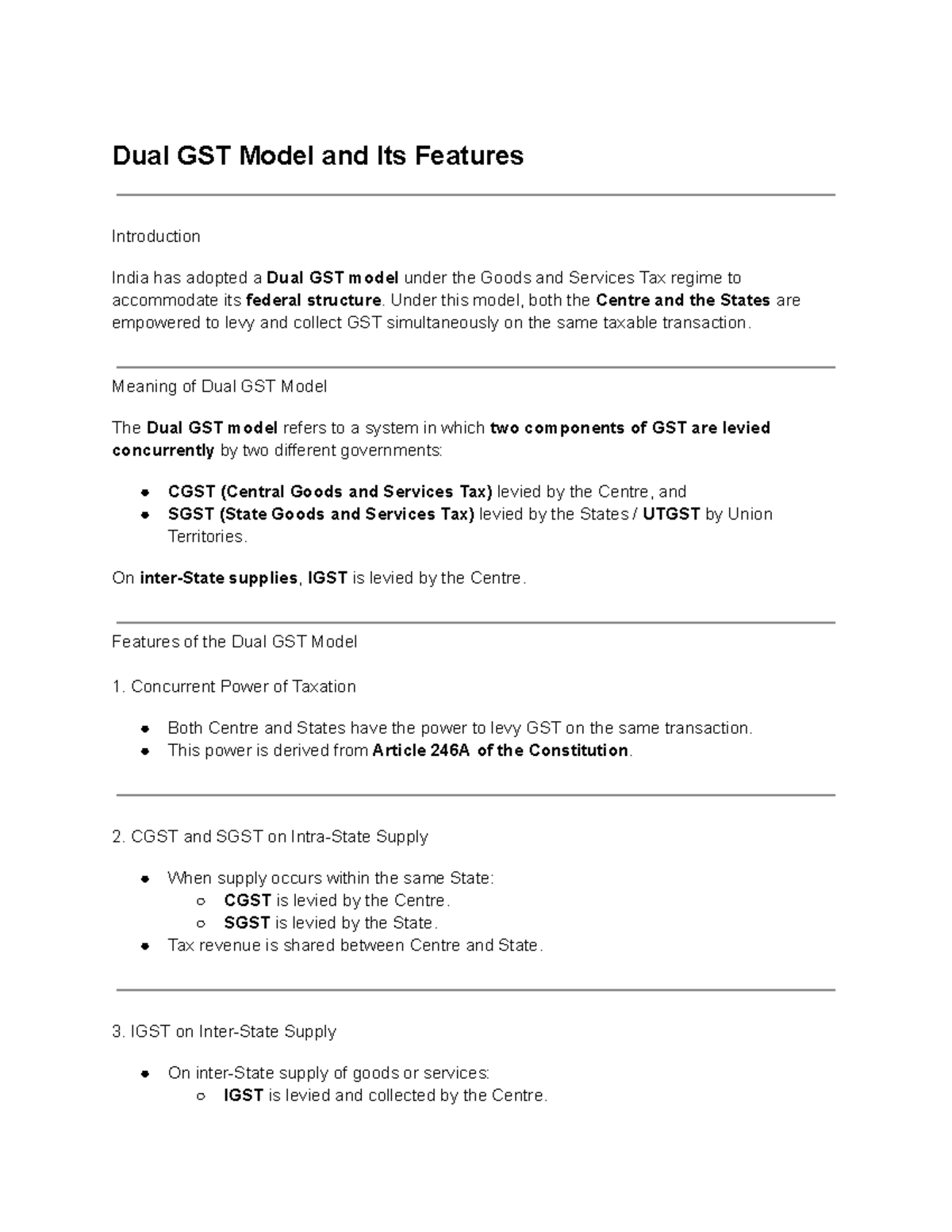 Dual GST Model: Features, Exemptions, and Constitutional Background ...