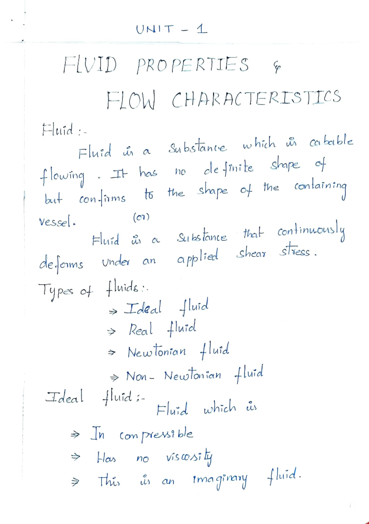 FM - UNIT I - Fluid Properties and Flow Characteristics Notes - Studocu