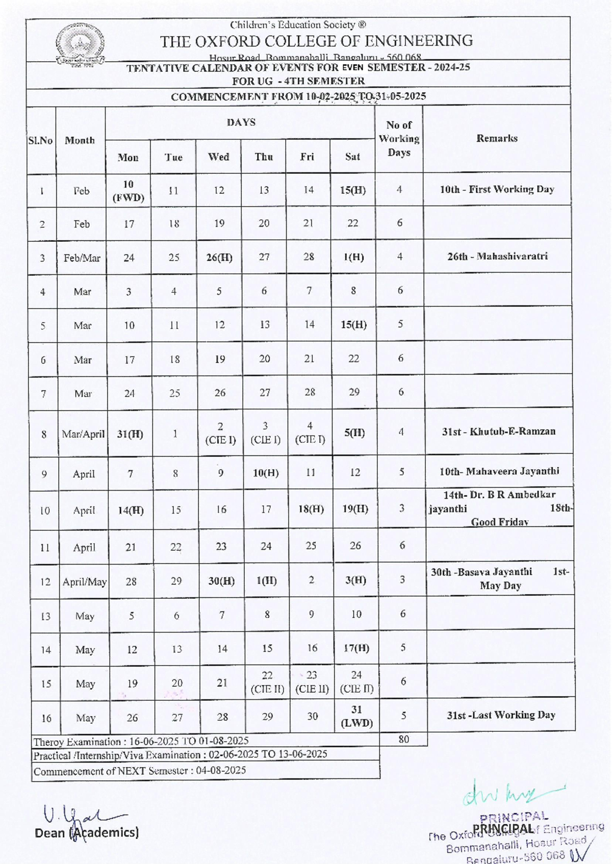 Tentative Calendar OF Events FOR ODD Semester-2024-25 (1) - DEPARTMENT ...