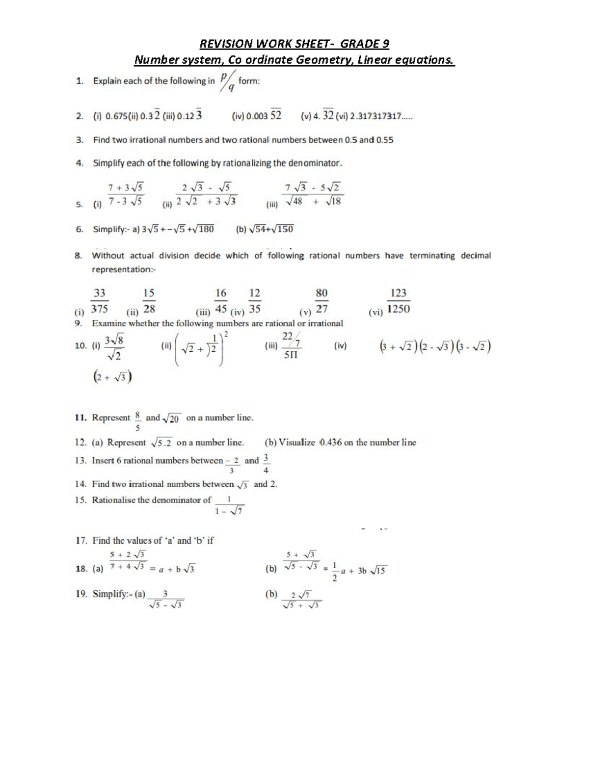 Revision ws - jkyuy - science - REVISION WORK SHEET- GRADE 9 Number ...