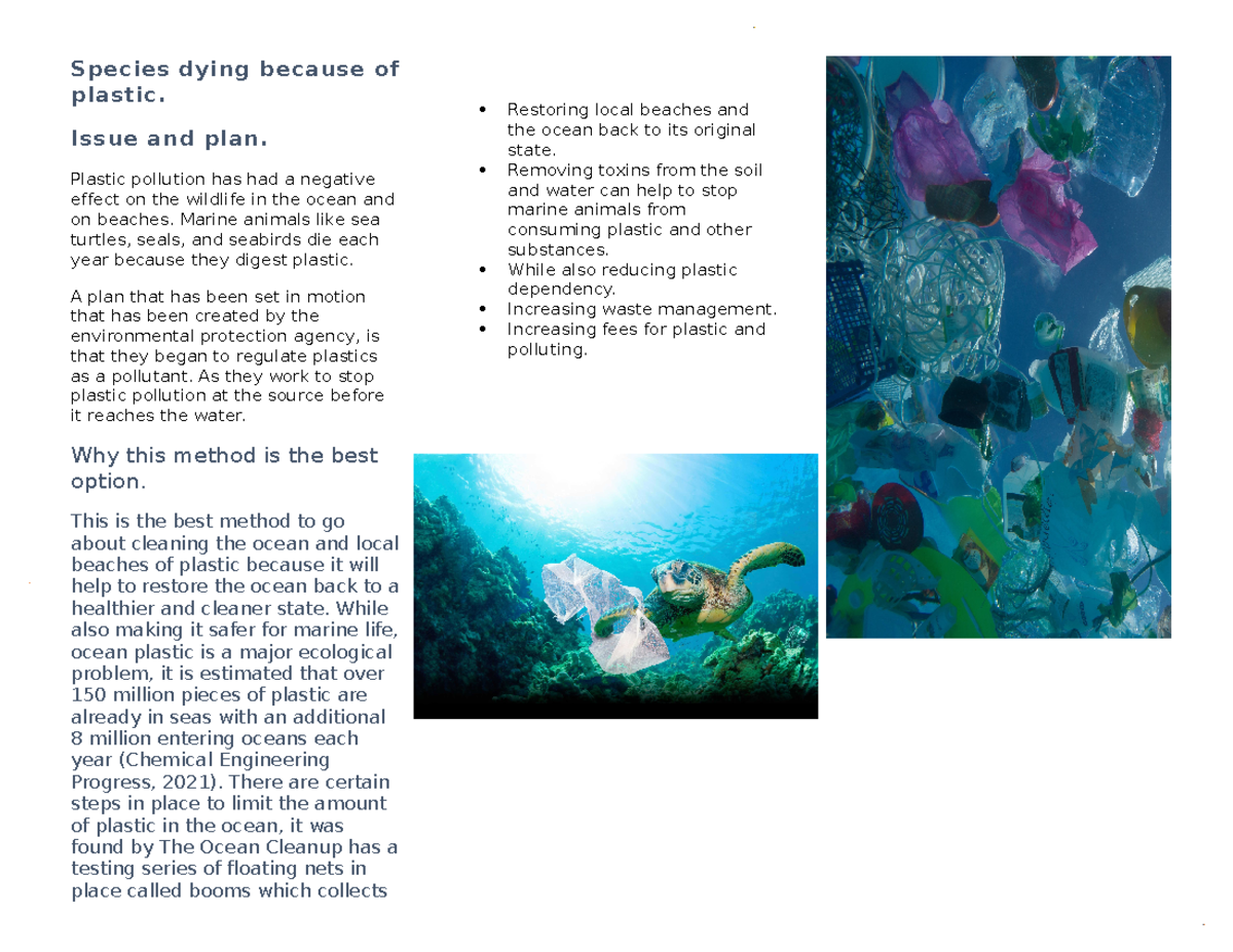 BIO-220 Restoration Pamphlet - Species dying because of plastic. Issue ...