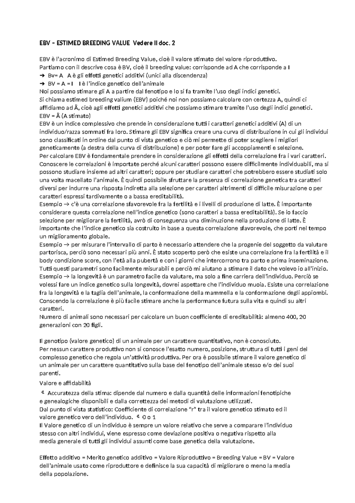Valore Genotipico e Stima del Breeding Value (EBV): Concetti ...