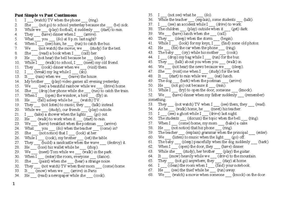 Past Simple vs Past Continuous: ESL Grammar Notes - Studocu