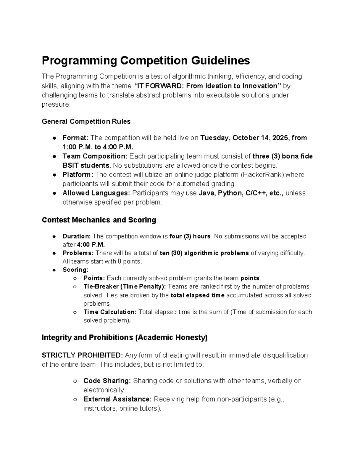 IT Fest 2025: Programming Competition Guidelines and Rules - Studocu
