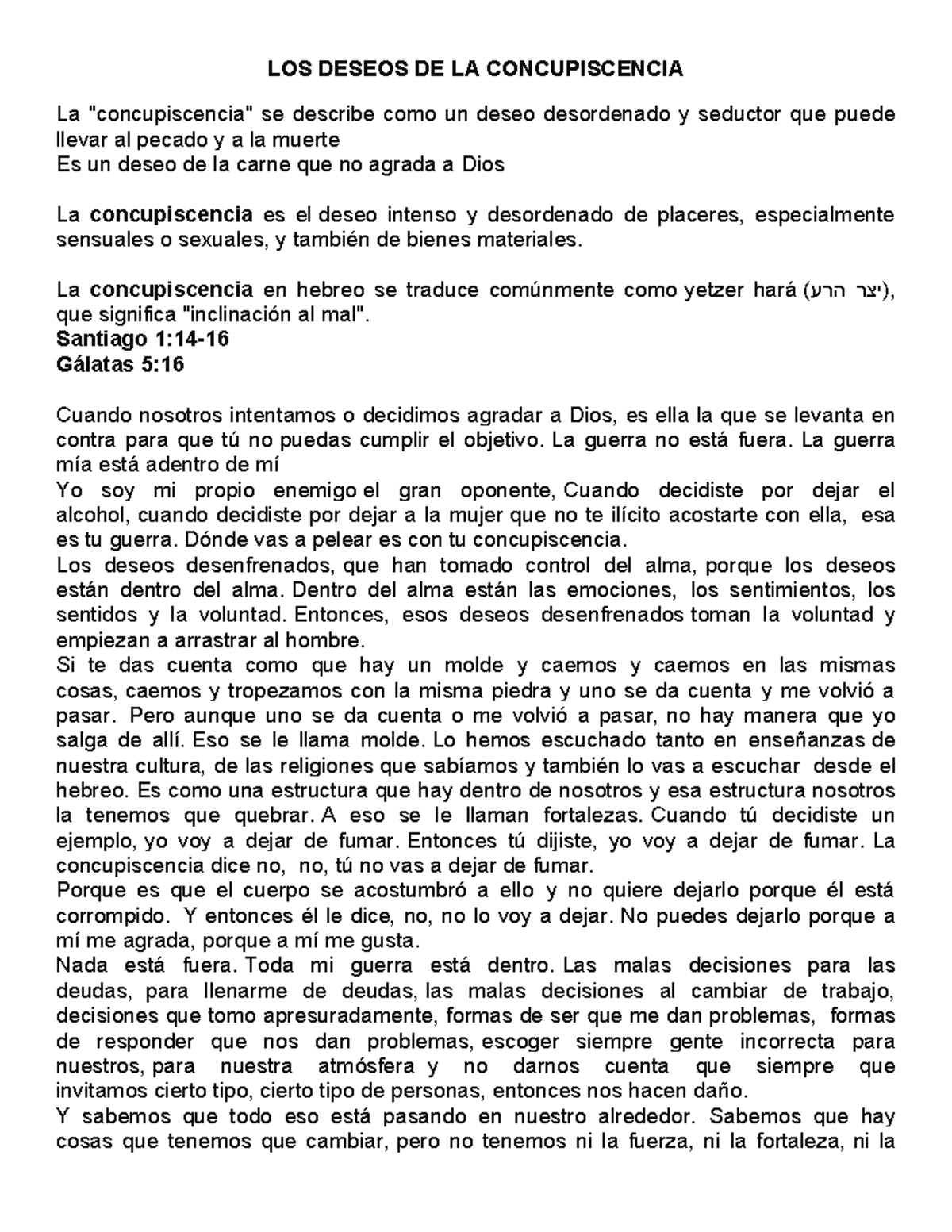 LOS DESEOS DE LA CONCUPISCENCIA: Reflexiones y Enseñanzas - Studocu