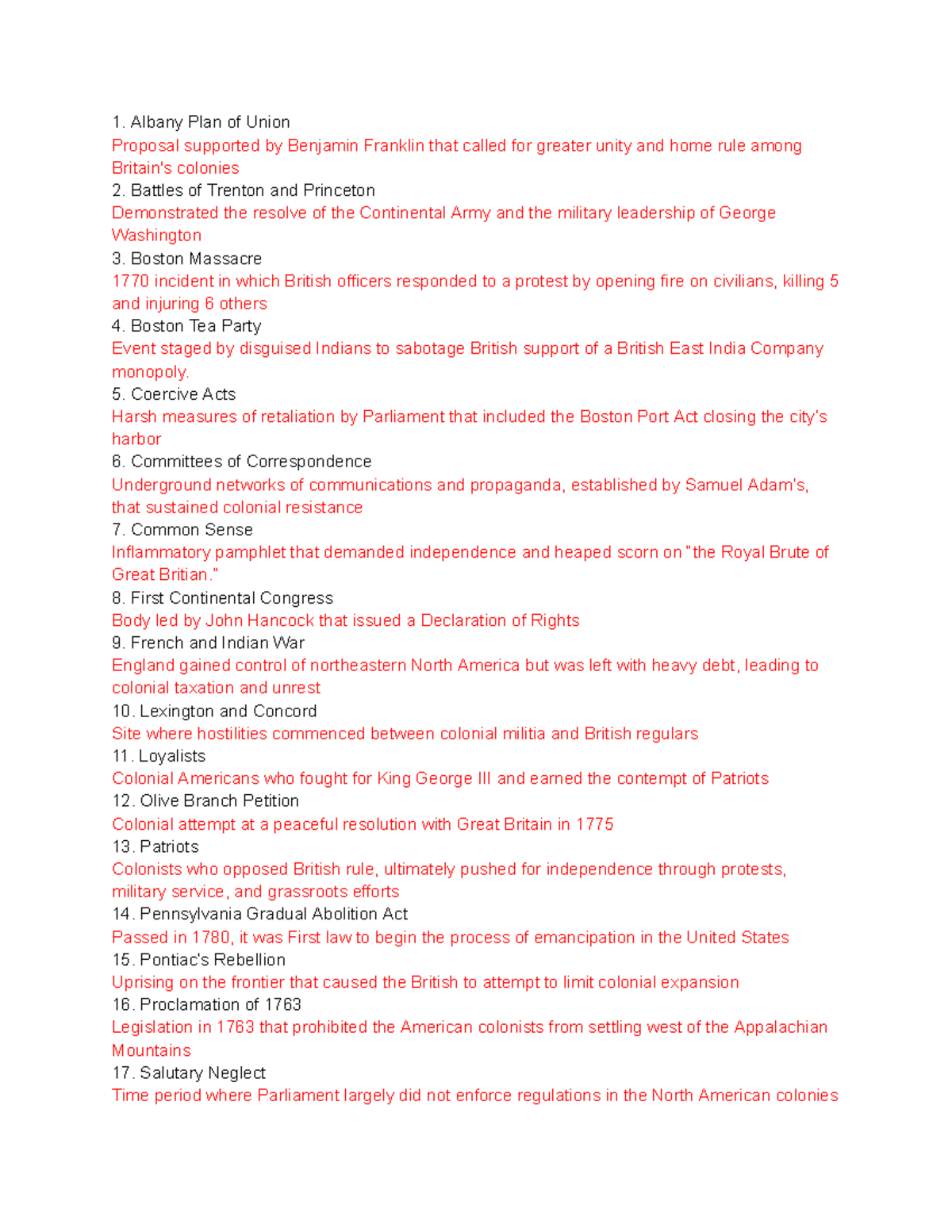 Key Events and Terms of the American Revolutionary Era (HIST101) - Studocu